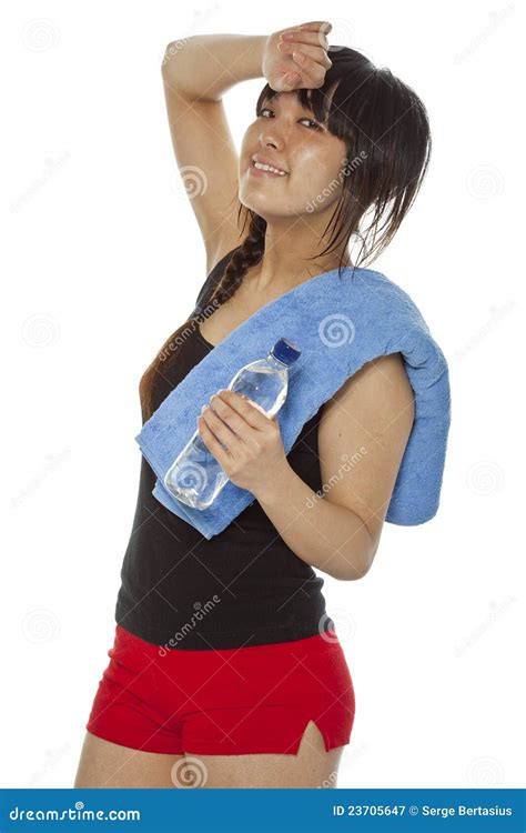 Asian Girl With Towel And Bottle Of Water Stock Image Image Of Care Face 23705647