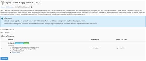 no mysql version available to update r cpanel