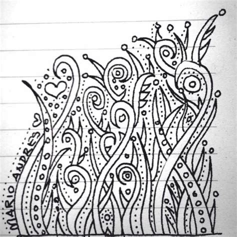 Doodle Art Zentangle Pattern With Flowers Leaves And Hearts Grass