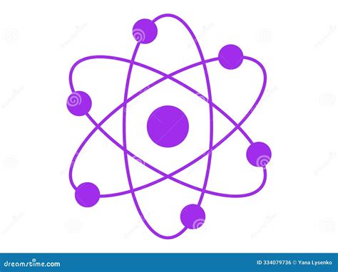 Purple Silhouette Of An Atom With Orbiting Electrons Isolated On A White Background Concept Of