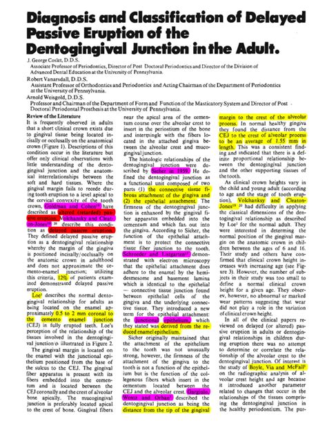 Coslet Passive Eruptionof The Mtogingivajlunction Inthe Pdf Periodontology Dental Anatomy