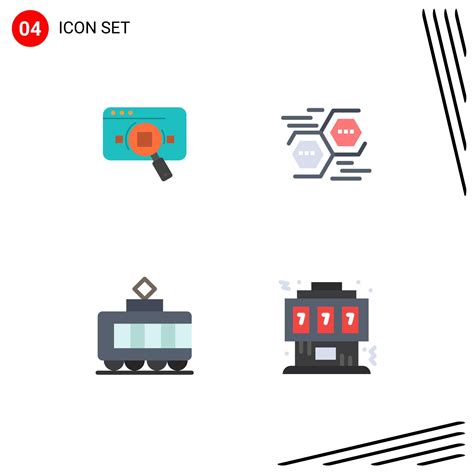 set of 4 vector flat icons on grid for research data data web digital editable vector design