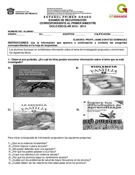 Examen De Matematicas 1er Grado Examen De Matematicas 1er Grado