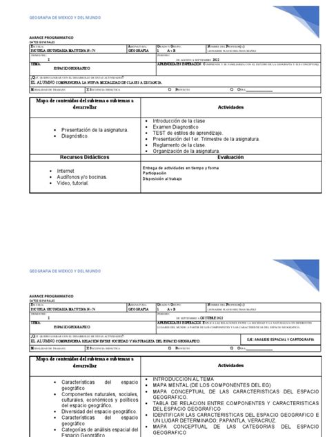 Avance Programatico De Geografia Ciclo 2021 2022 Pdf Geografía Evaluación