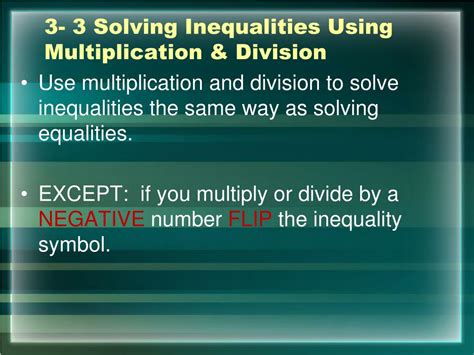 Ppt 3 3 Solving Inequalities Using Multiplication And Division