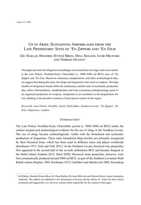 Pdf Up In Arms Slingstone Assemblages From The Late Prehistoric