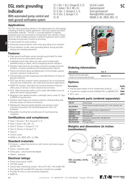 Crouse Hinds Egl Static Grounding Indicator Catalog Page Pdf