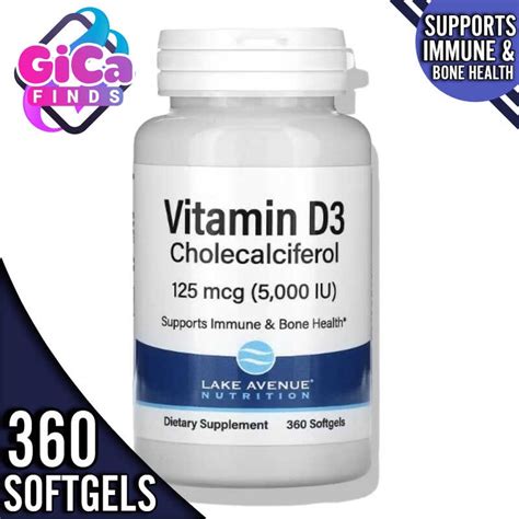Lake Avenue Nutrition Vitamin D3 125 Mcg 5000 Iu 360 Softgels Shopee