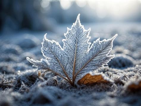 Premium Photo Frosted Maple Leaf On A Snow In The Forest Generative Ai
