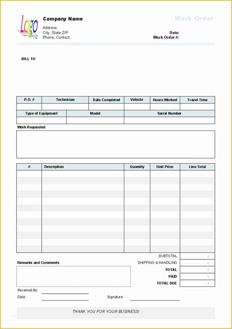 Free Work Order Invoice Template Of Work Order Template Uniform Invoice