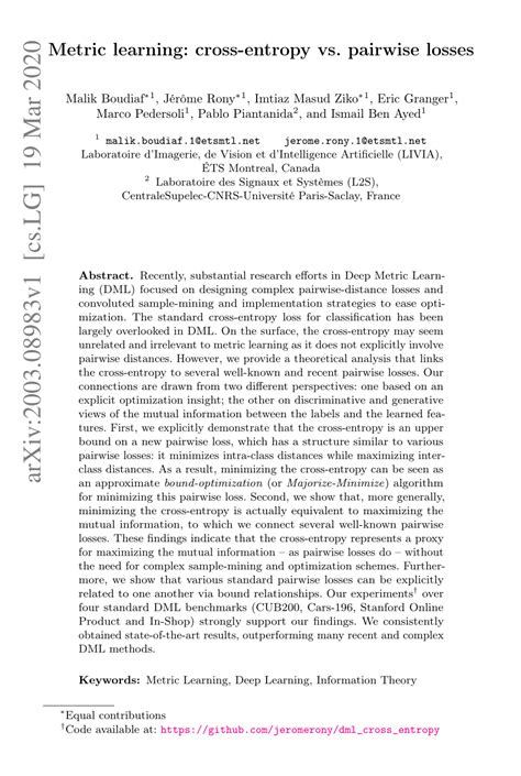 pdf metric learning cross entropy vs pairwise losses