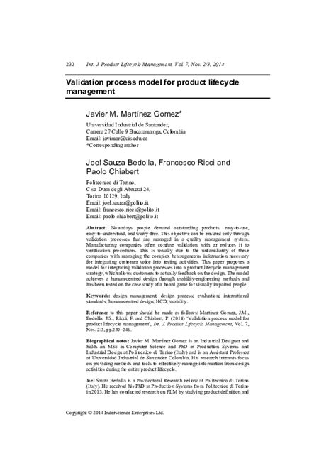 Pdf Validation Process Model For Product Lifecycle Management
