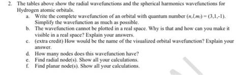 Solved 2 The Tables Above Show The Radial Wavefunctions And