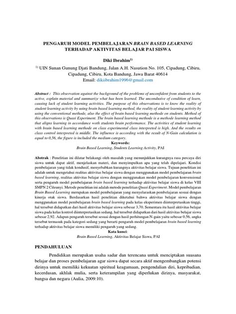 Pengaruh Model Pembelajaran Brain Based Learning T Pdf