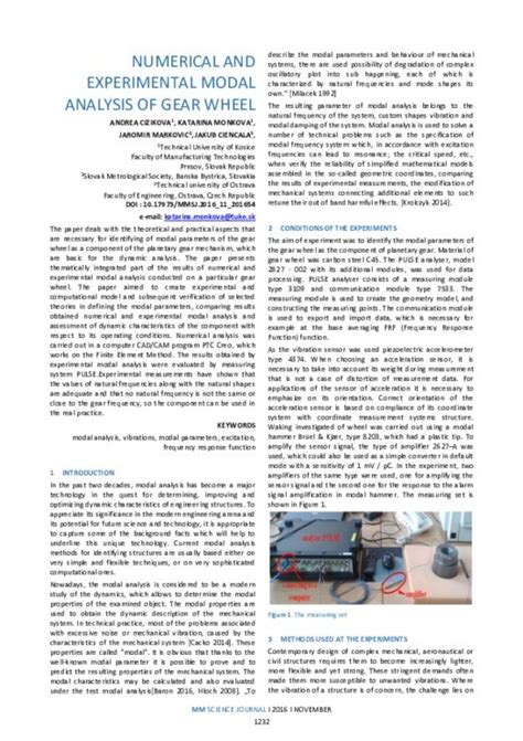 Numerical And Experimental Modal Analysis Of Gear Wheel Mm Science