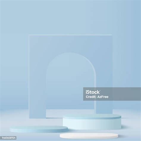 3d 블루 컬러 연단과 최소한의 블루 컬러 벽 장면 3d 연단 최소 추상적 배경 파스텔 색상의 추상적인 방 디자인 벡터 디지털 생성 이미지에 대한 스톡 벡터 아트 및 기타