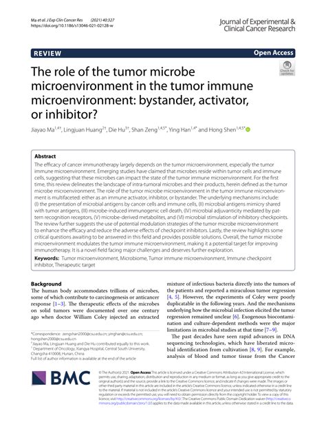 Pdf The Role Of The Tumor Microbe Microenvironment In The Tumor Immune Microenvironment