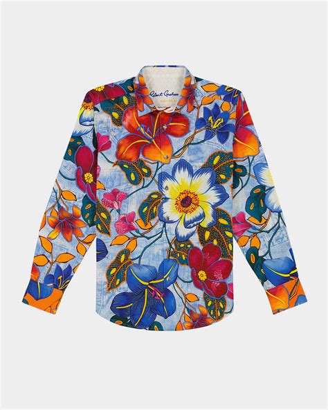 Robert Graham Flower Power Cotton Satin Embroidered Beaded And Printed