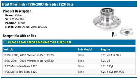 1996 2003 Mercedes E320 Wheel Hub Assembly Vaico V30 2989 Front