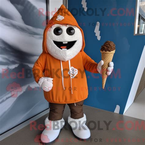 Rust Ice Cream Cone Mascot Costume Character Dressed With A Windbreaker