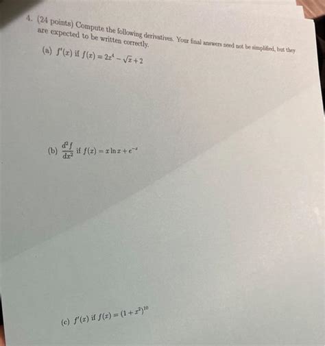 solved 4 24 points compute the following derivatives