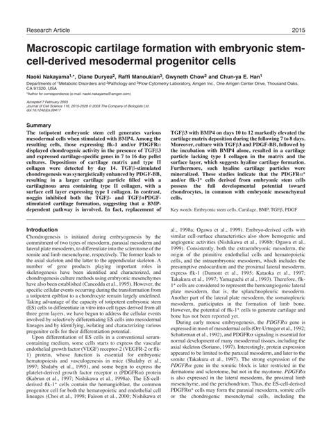 Pdf Macroscopic Cartilage Formation With Embryonic Stem Cell Derived