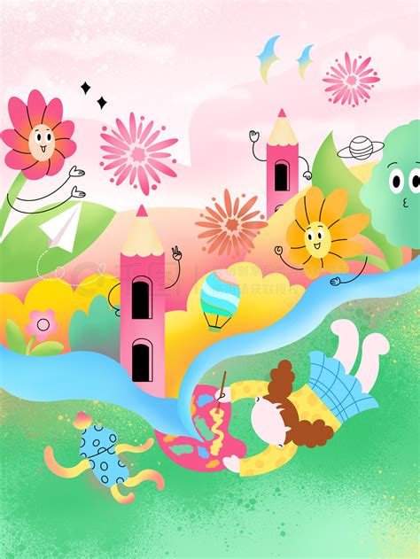 妙笔生花插画 儿童节妙笔生花奇趣秒想插画 免费下载 插画图片3543像素 千图网