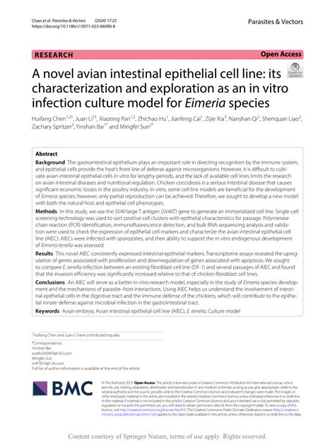 Pdf A Novel Avian Intestinal Epithelial Cell Line Its