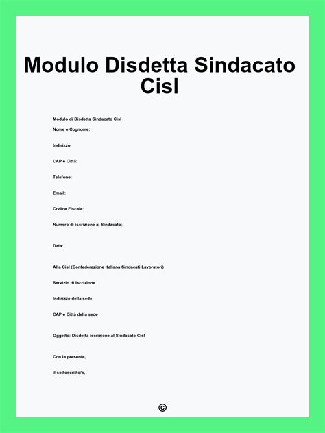Modulo Disdetta Sindacato Cisl