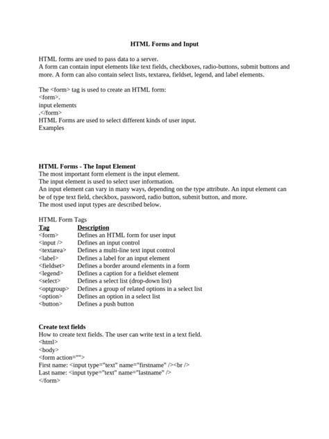 Html Forms And Frames Pdf Html Element Html