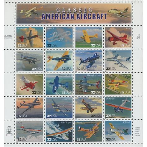 Usps 1997 Classic American Aircraft Sheet Of Twenty Stamps