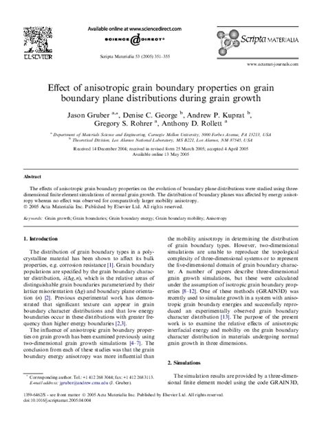 Pdf Effect Of Anisotropic Grain Boundary Properties On Grain Boundary