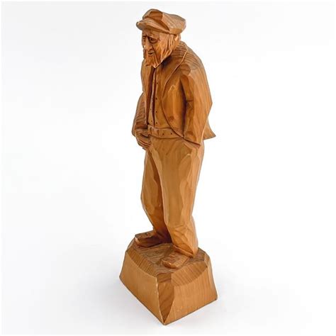 Vintage Man Folk Art Wood Carving Signed Migil