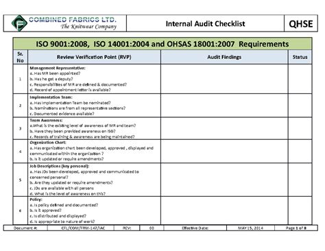 Iso 9001 Audit Template