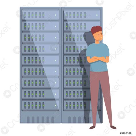 System Server Icon Cartoon Vector Computer Administrator Stock Vector