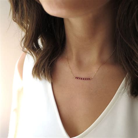 Dainty Ruby Necklace Ruby Bar Necklace Gold Ruby Jewelry Etsy