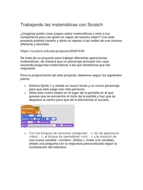 Trabajando Las Matemáticas Con Scratch Pdf Scratch Lenguaje De Programación Ocio