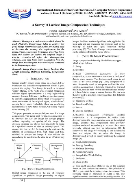 PDF A Survey Of Lossless Image Compression Techniques