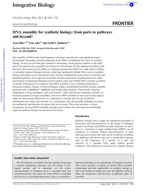 Pdf Dna Assembly For Synthetic Biology From Parts To Pathways And Beyond
