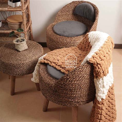 شال مبل دستبافت پافی شتری خانه میشا