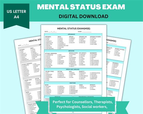 Mental Status Exam Mse Cheat Sheet Therapy And Counseling Forms Digital Download Etsy