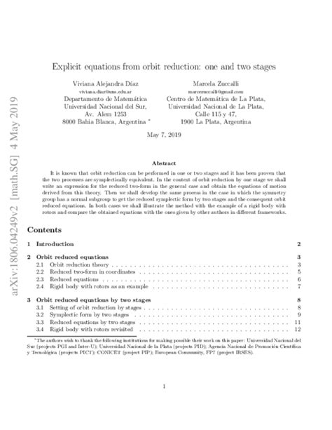 Pdf Explicit Equations From Orbit Reduction One And Two Stages