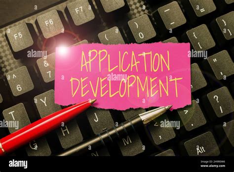 Hand Writing Sign Application Development Word Written On Creation Of Computer Apps For Use On