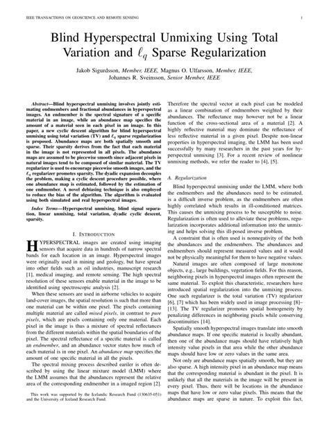 pdf blind hyperspectral unmixing using total variation and l q sparse