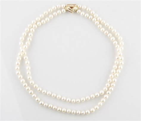 Gorgeous Double Strand Pearl Necklace W Amazing Ballerina Cut 18k Gol