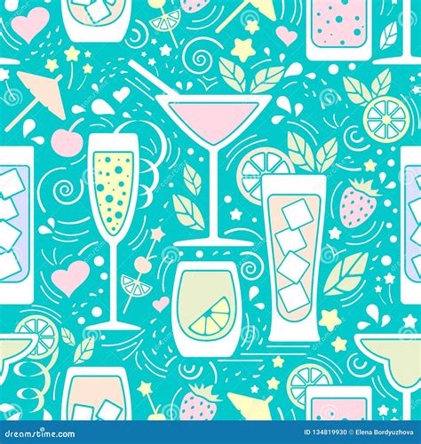 Seamless Pattern With Different Cocktails Stock Vector Illustration