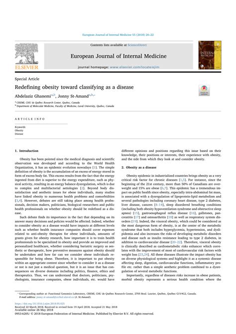 Pdf Redefining Obesity Toward Classifying As A Disease