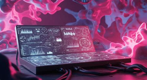Futuristic Computer Interface Displaying Complex Data Visualizations On A Sleek Flat Stock