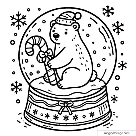 Dibujo Navideño Para Colorear Con Oso Polar Y Bastón De Caramelo Para