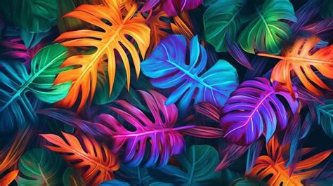 Premium Ai Image Creative Fluorescent Color Layout Made Of Tropical